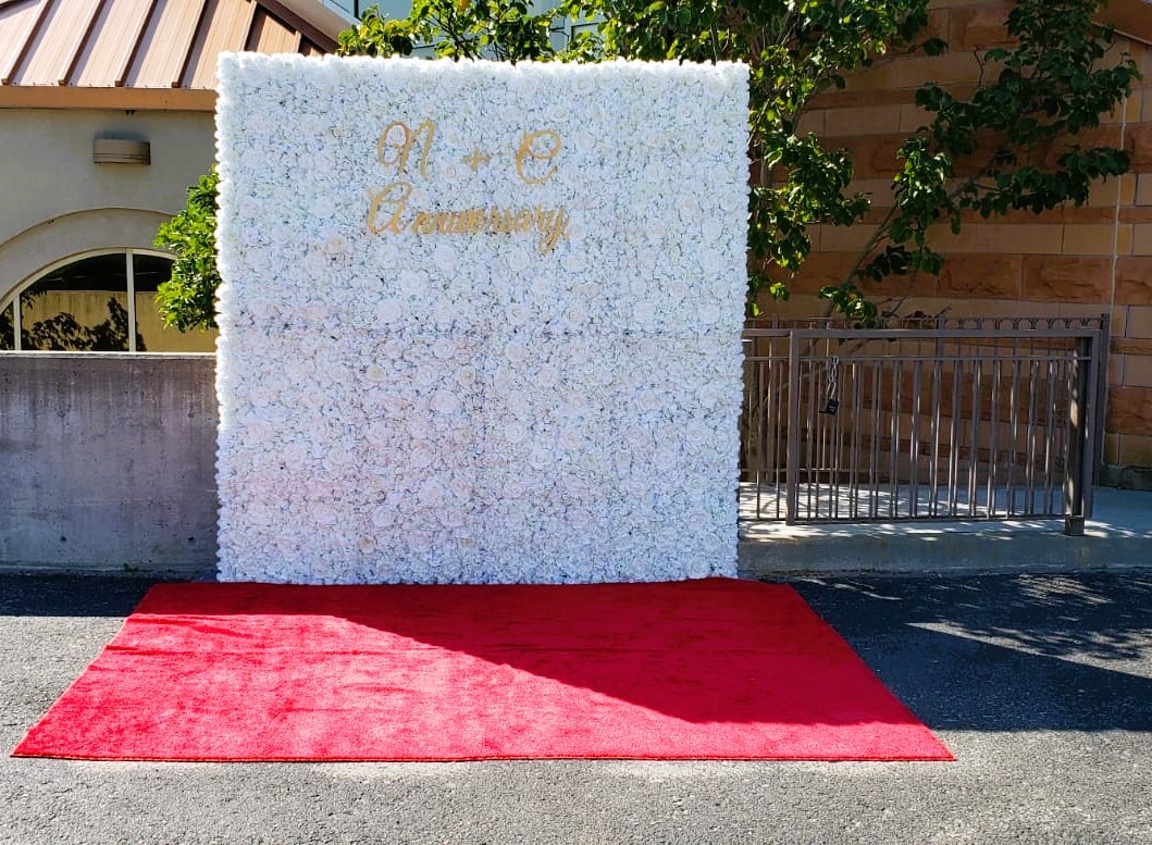 Beautiful Ancaster White Champagne Flower Wall | Flower Wall Rentals